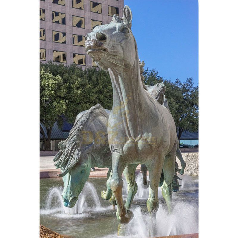 Garden outdoor sculptures running horses large bronze water fountain statue