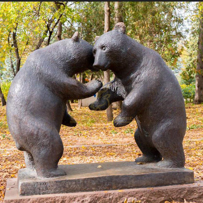 Large outdoor bronze bear sculpture