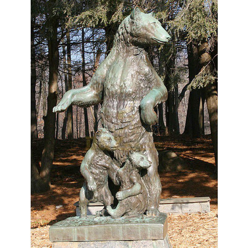 Antique designed bronze standing bear sculpture