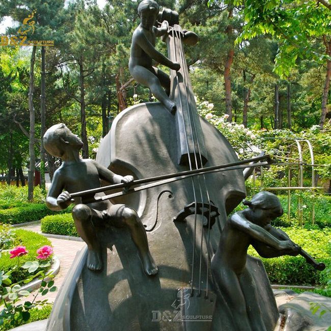 Musical instrument sculpture guitar and playing boys