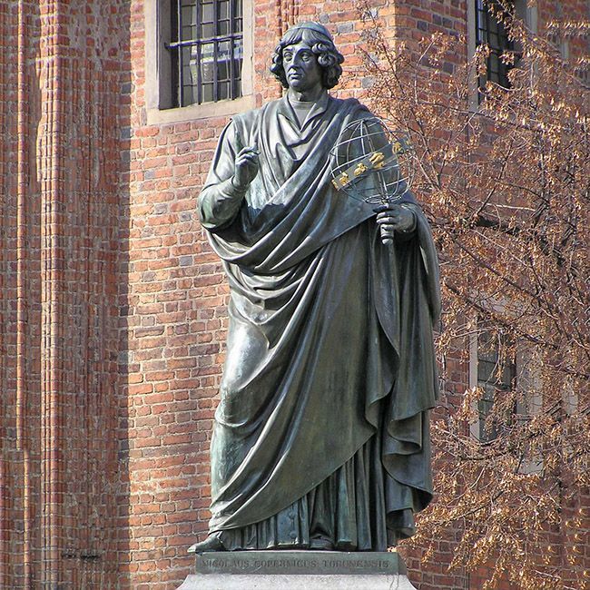 Statue of copernicus and celestial Spheres