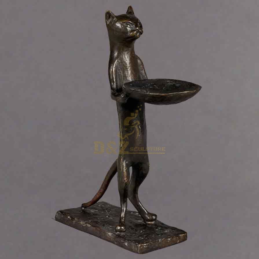 Bronze standing cat butler statue