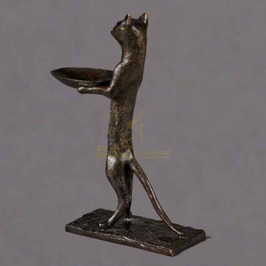 Bronze standing cat butler statue