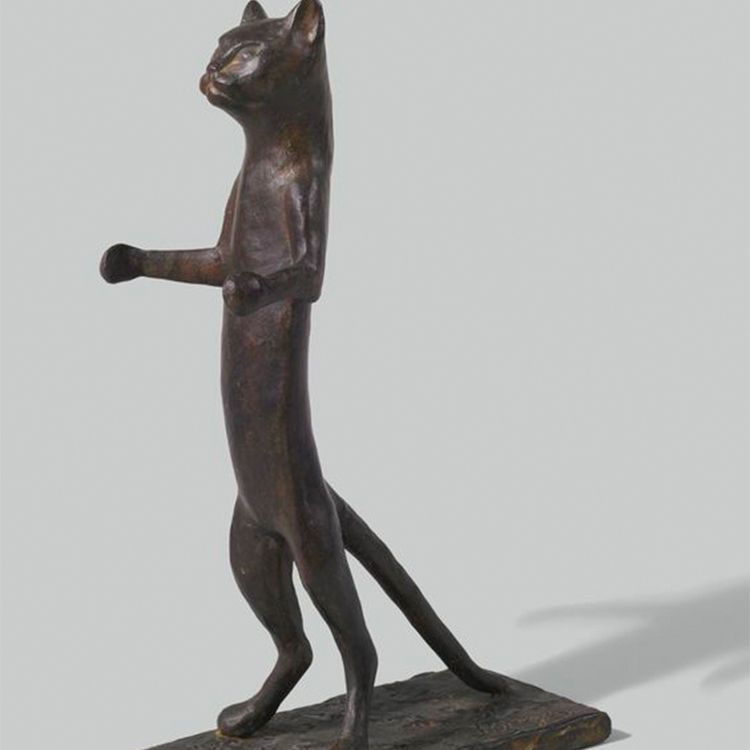 Bronze standing cat butler statue
