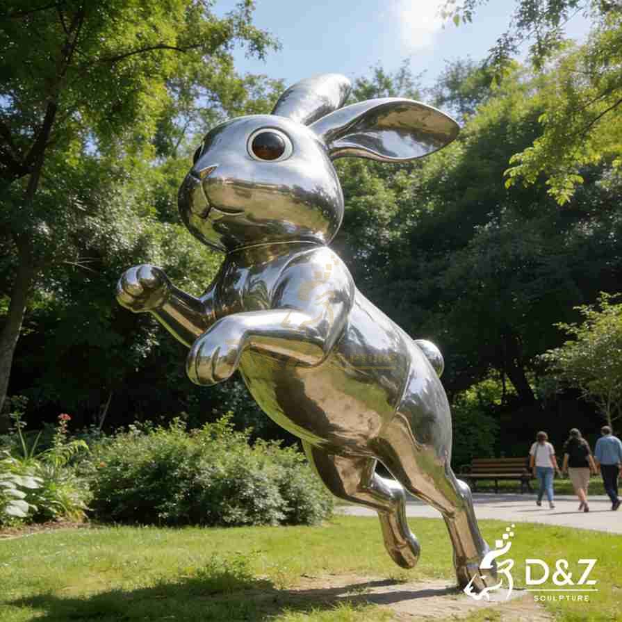 Large Modern Metal Running Rabbit Sculpture DZJ-311